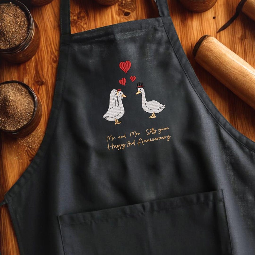 Mr and Mrs Silly Goose Couple Linen Embroidered Apron, Personalised ...