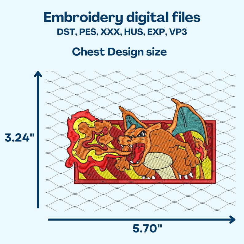 Embroidered Pocket Monster DST PES Digital File, Fire Lizard ...