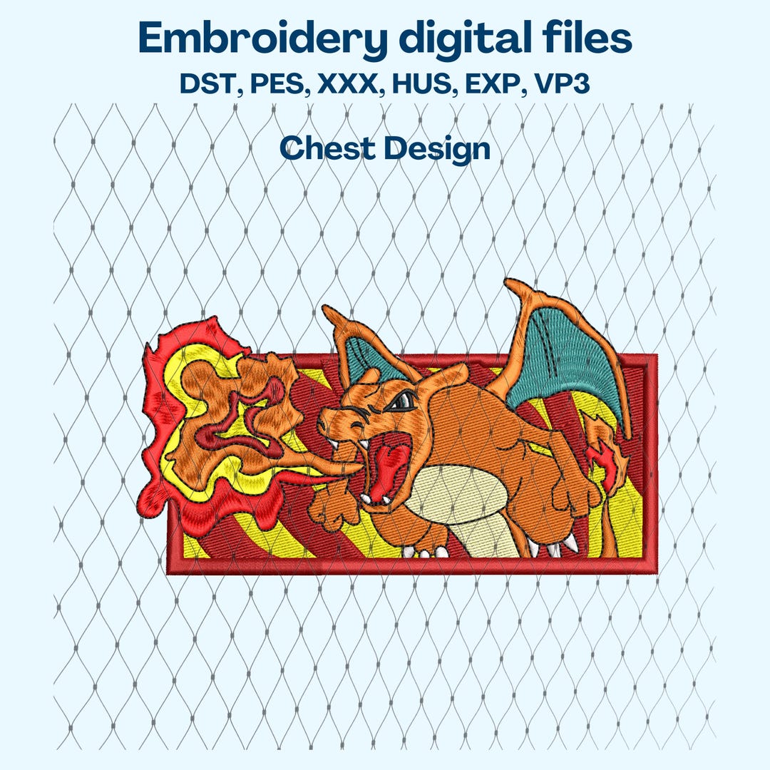 Embroidered Pocket Monster DST PES Digital File, Fire Lizard ...