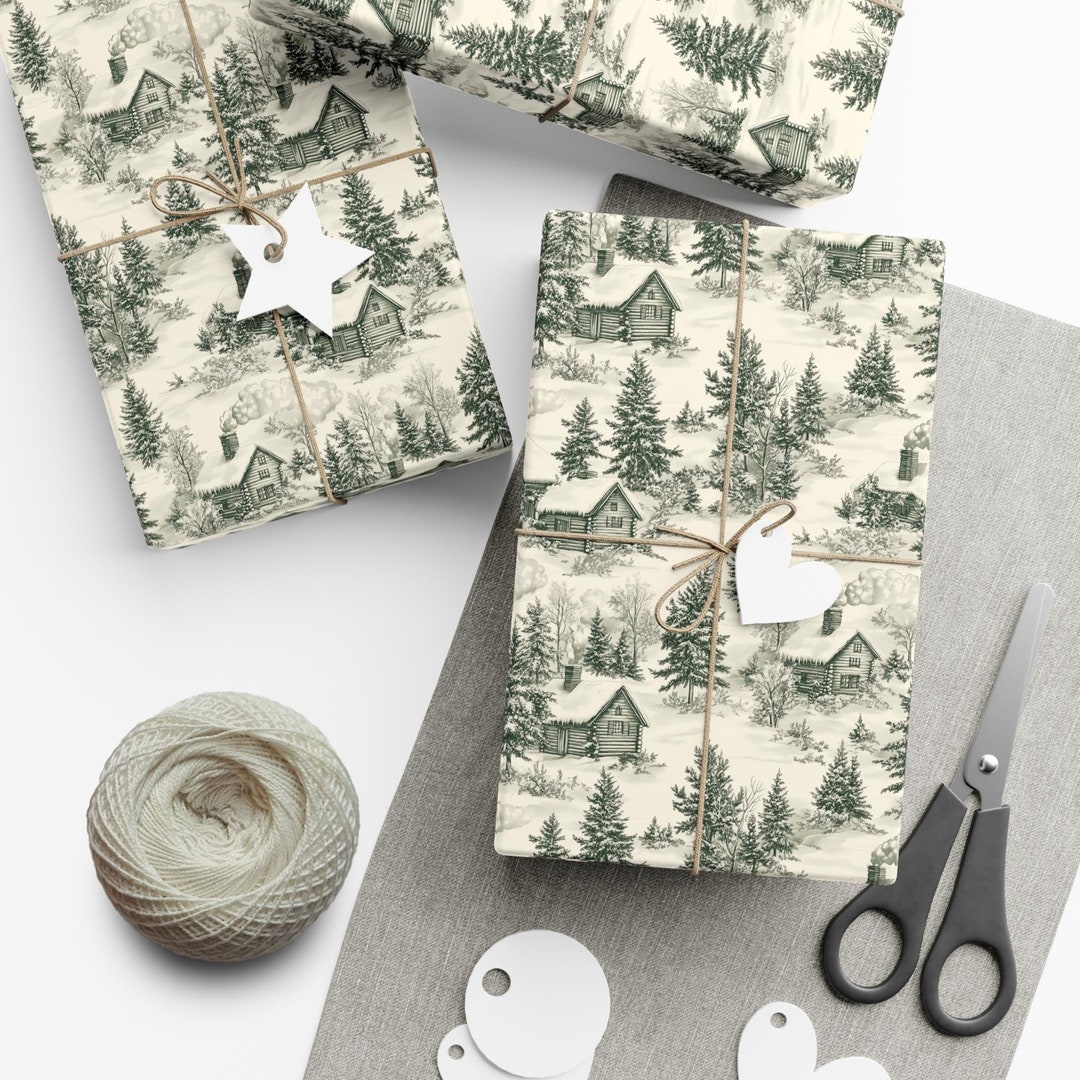 Vintage Toile Christmas Wrapping Paper – Snowy Forest Scene - Etsy