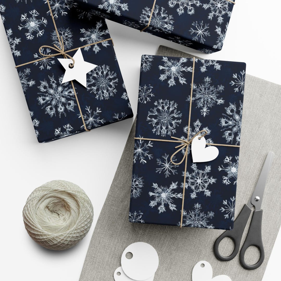 Snowflake Winter Holiday Gift Wrapping Paper, Icy Blue and Silver ...