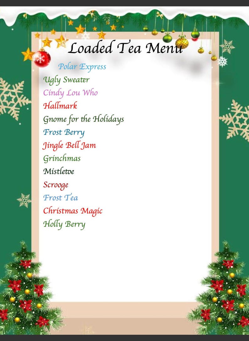 Christmas Tea Menu - Etsy