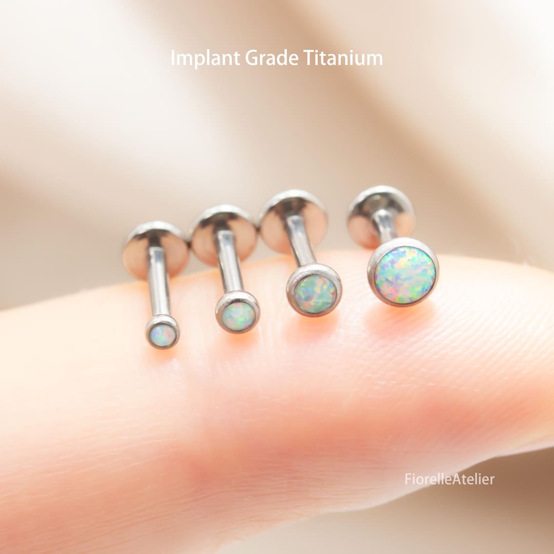 16G/18G/20G Titanium Threadless Silver Opal Bezel Labret Stud, Flat ...