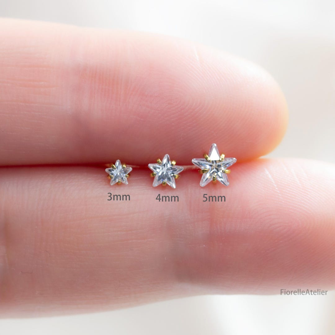 16G 18G 20G Implant Grade Titanium Threadless CZ Star Flat Back Labret ...