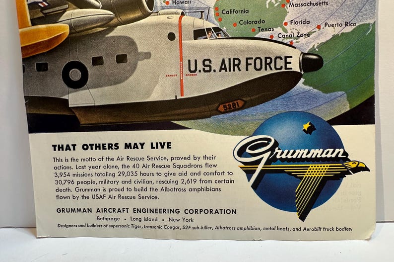 1956 Vintage Grumman Aircraft Air Force Air Rescue Service Albatross ...