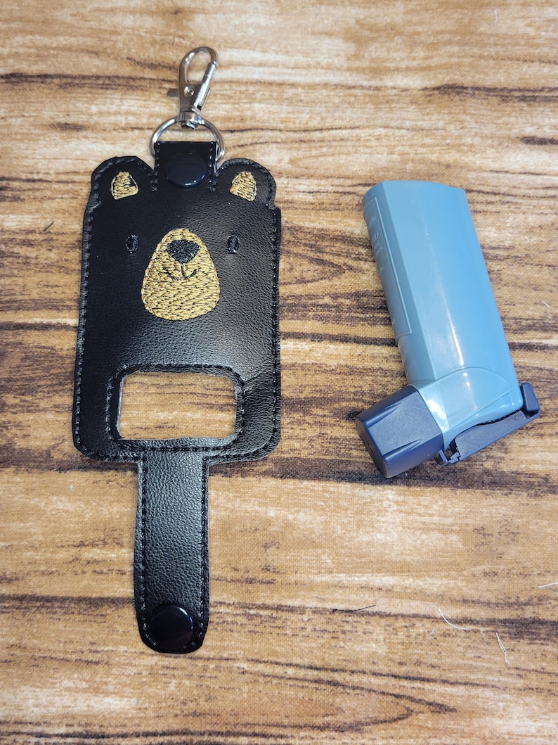 Bear Inhaler Holder Keychain, Brown Bear Inhaler Case Key Fob, Black ...