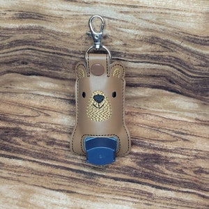 Bear Inhaler Holder Keychain, Brown Bear Inhaler Case Key Fob, Black ...
