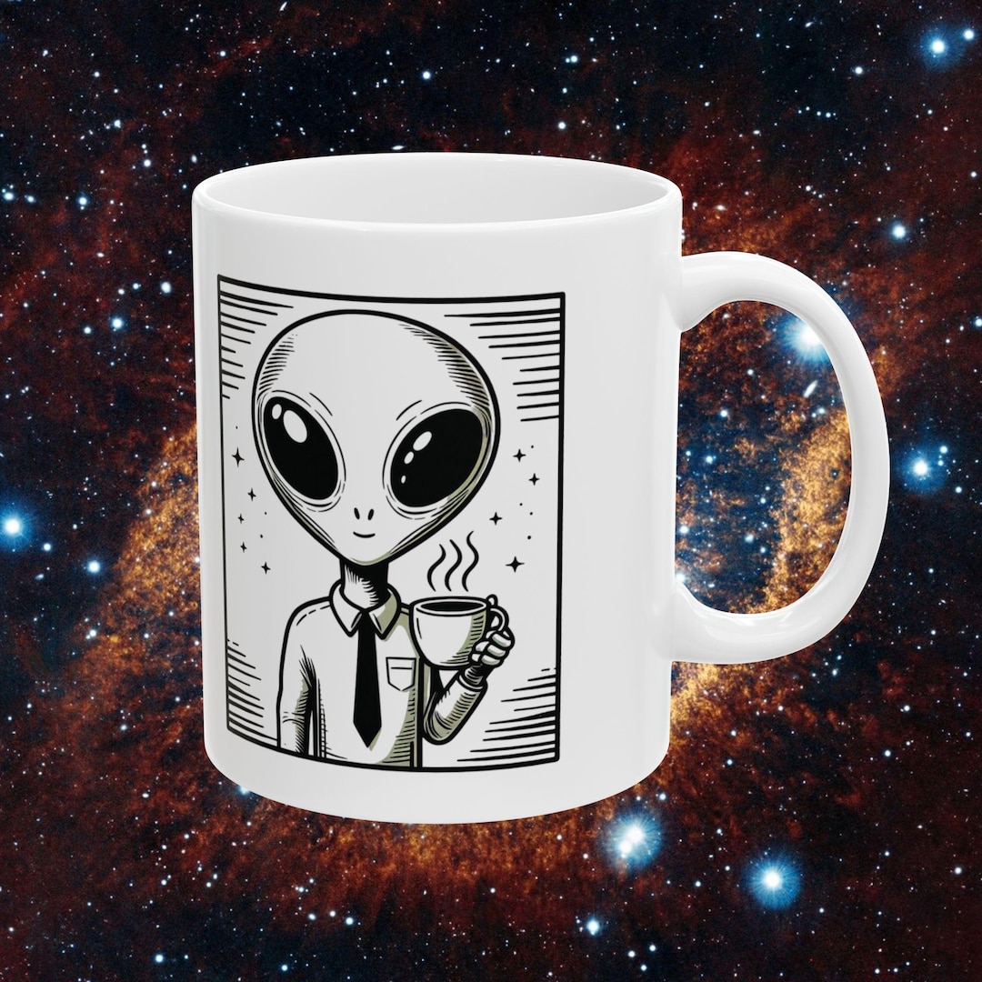 Alien Office Ceramic Mug, Cute Extraterrestrial Tea Cup, Unique Outer ...
