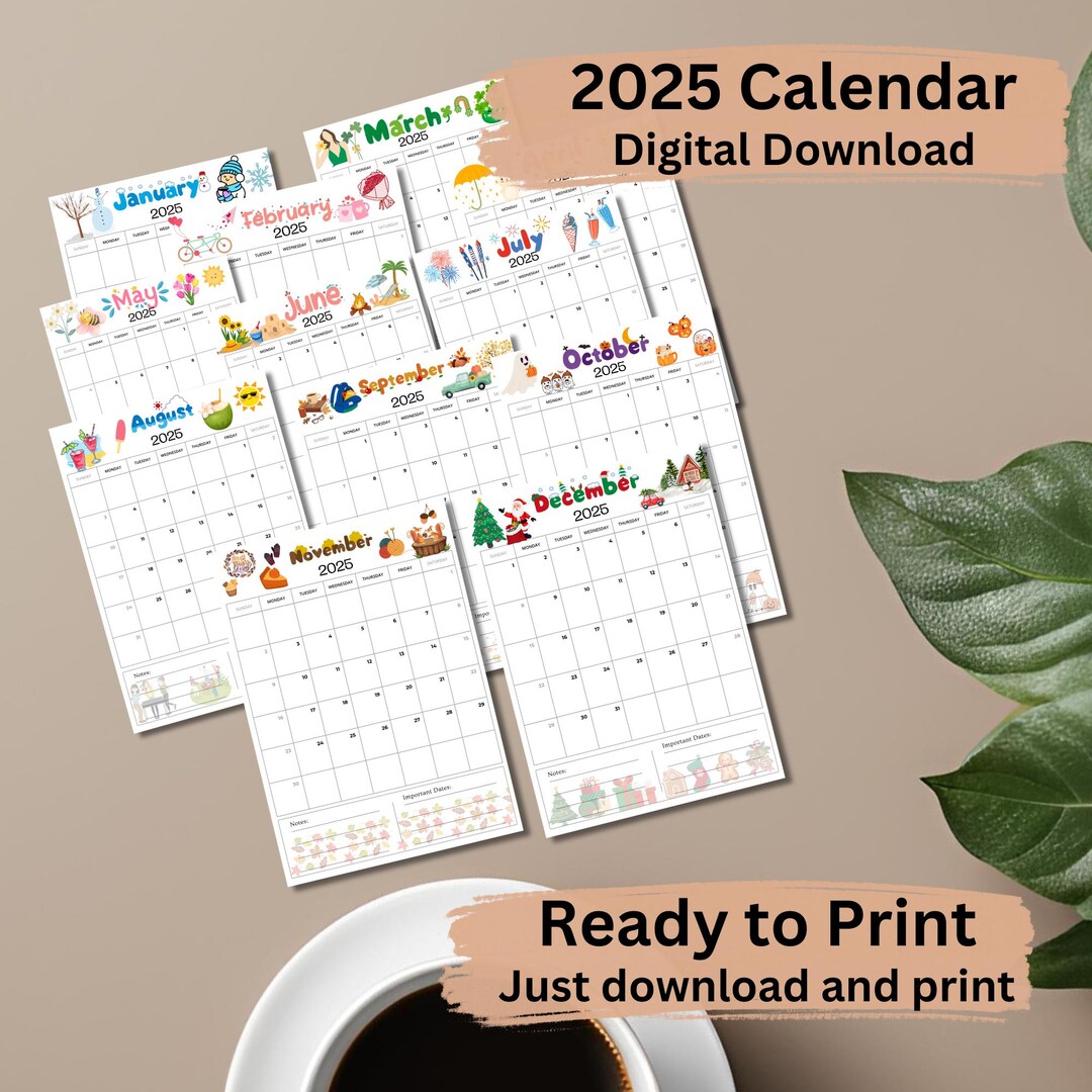 Printable 2025 Calendar, Personalized Calendar, Cute Kids Calendar ...