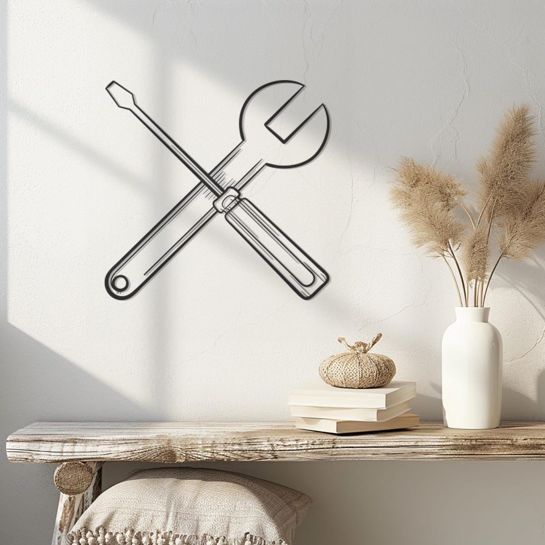Tool-inspired Metal Wall Art Cross-shaped, Wrench Illustration ...