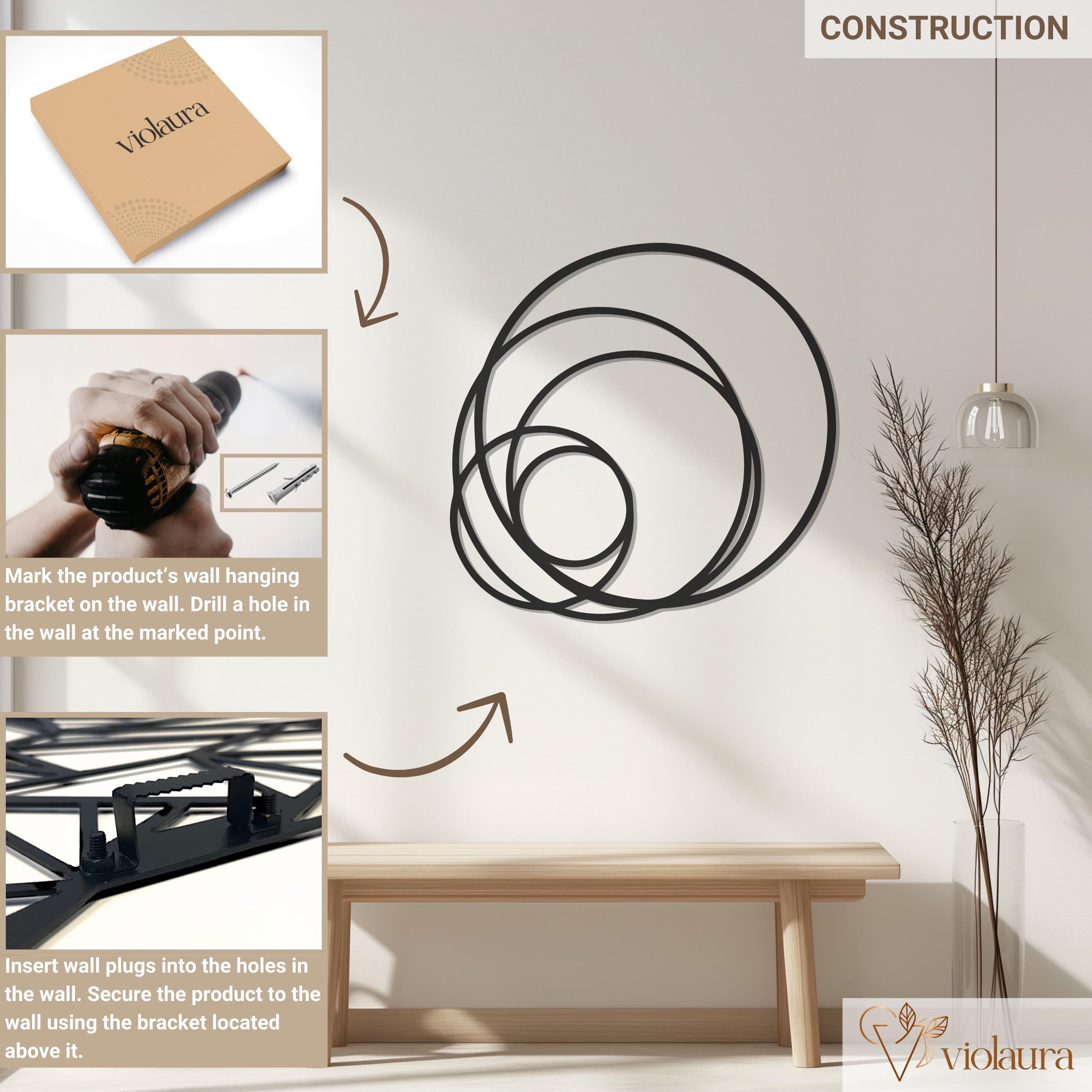 Geometric Rings Metal Wall Art Circular Artwork, Nested Circles, Wall ...