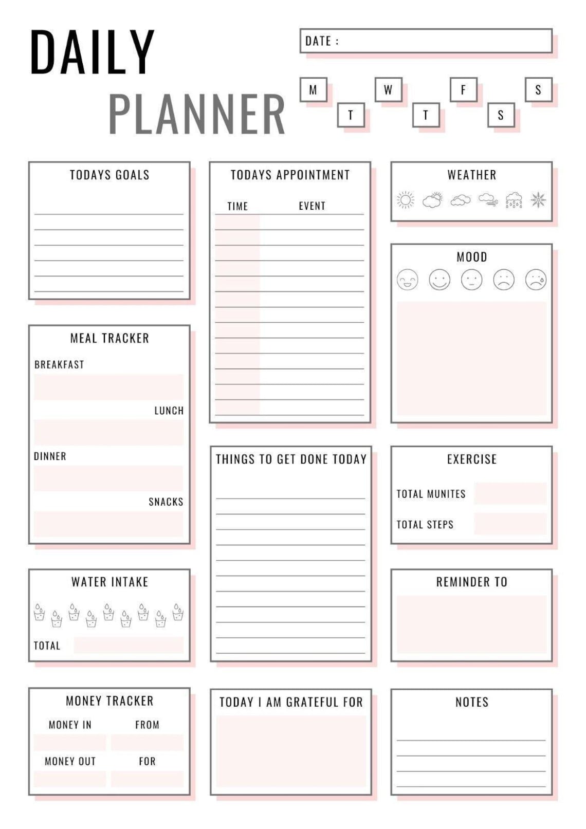 Printable Daily & Weekly Planner Instant Download, Digital Planner, PDF ...