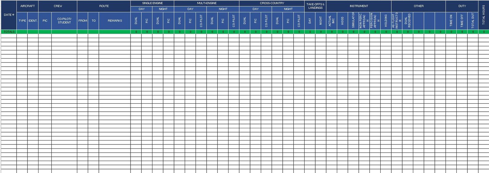 Pilot Logbook Excel - Etsy