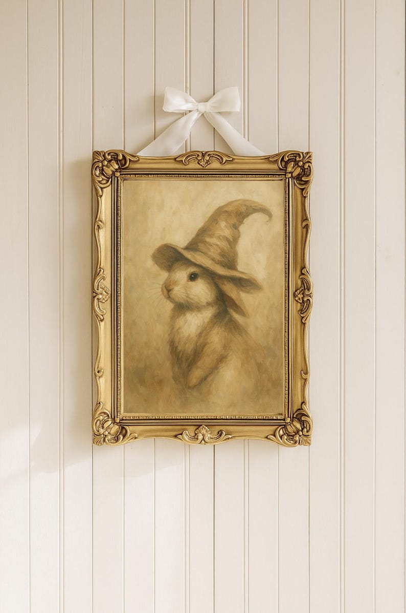 Vintage Witch Rabbit Art Print | Halloween Bunny Portrait (digital ...
