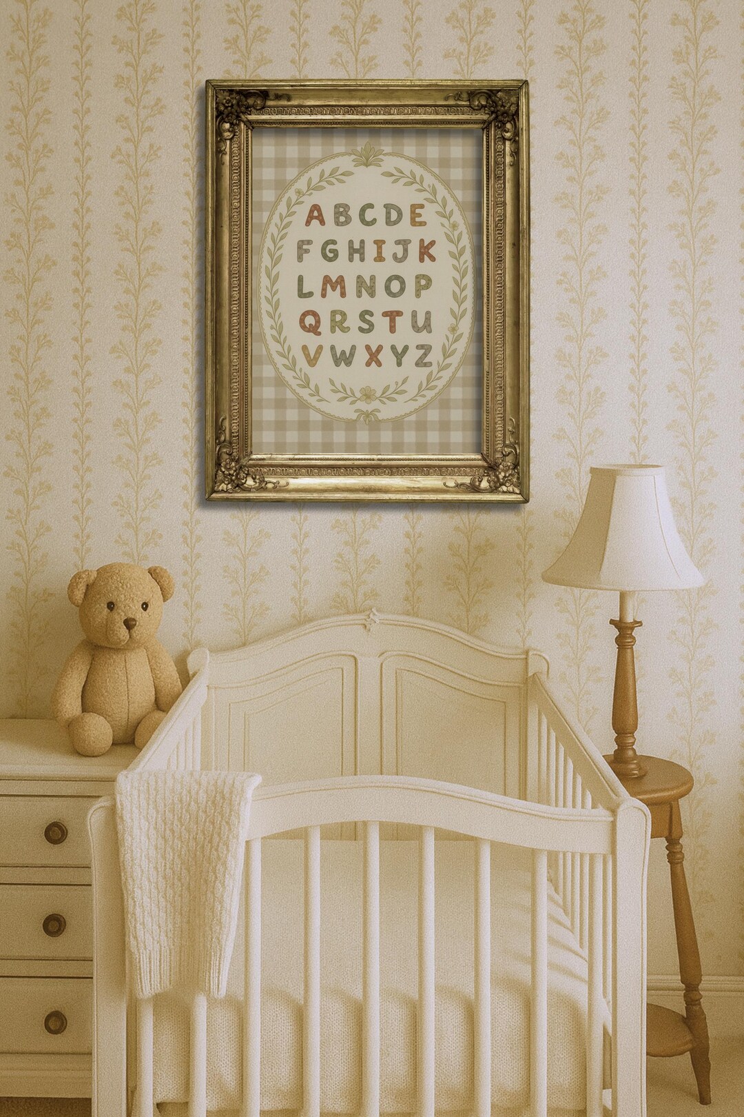 Vintage Alphabet Wall Art Printable – Neutral Gingham ABC Poster ...