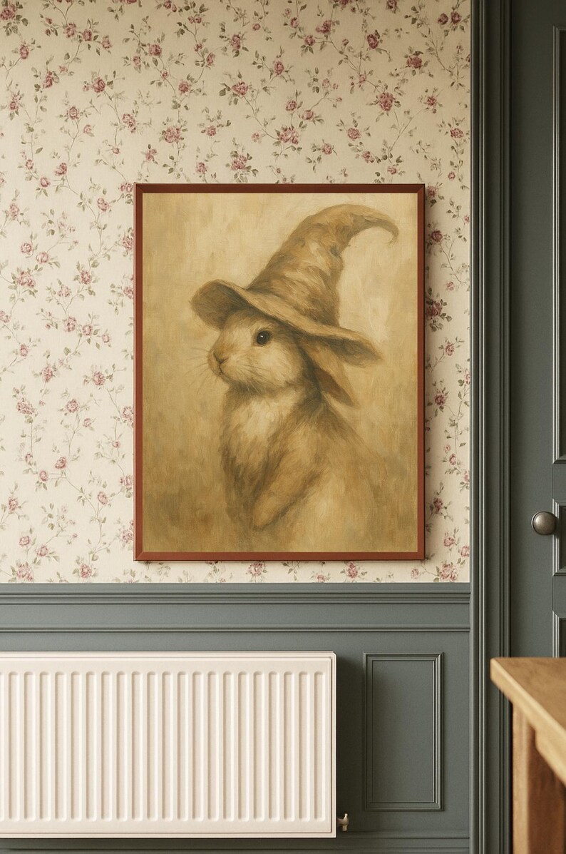 Vintage Witch Rabbit Art Print | Halloween Bunny Portrait (digital ...