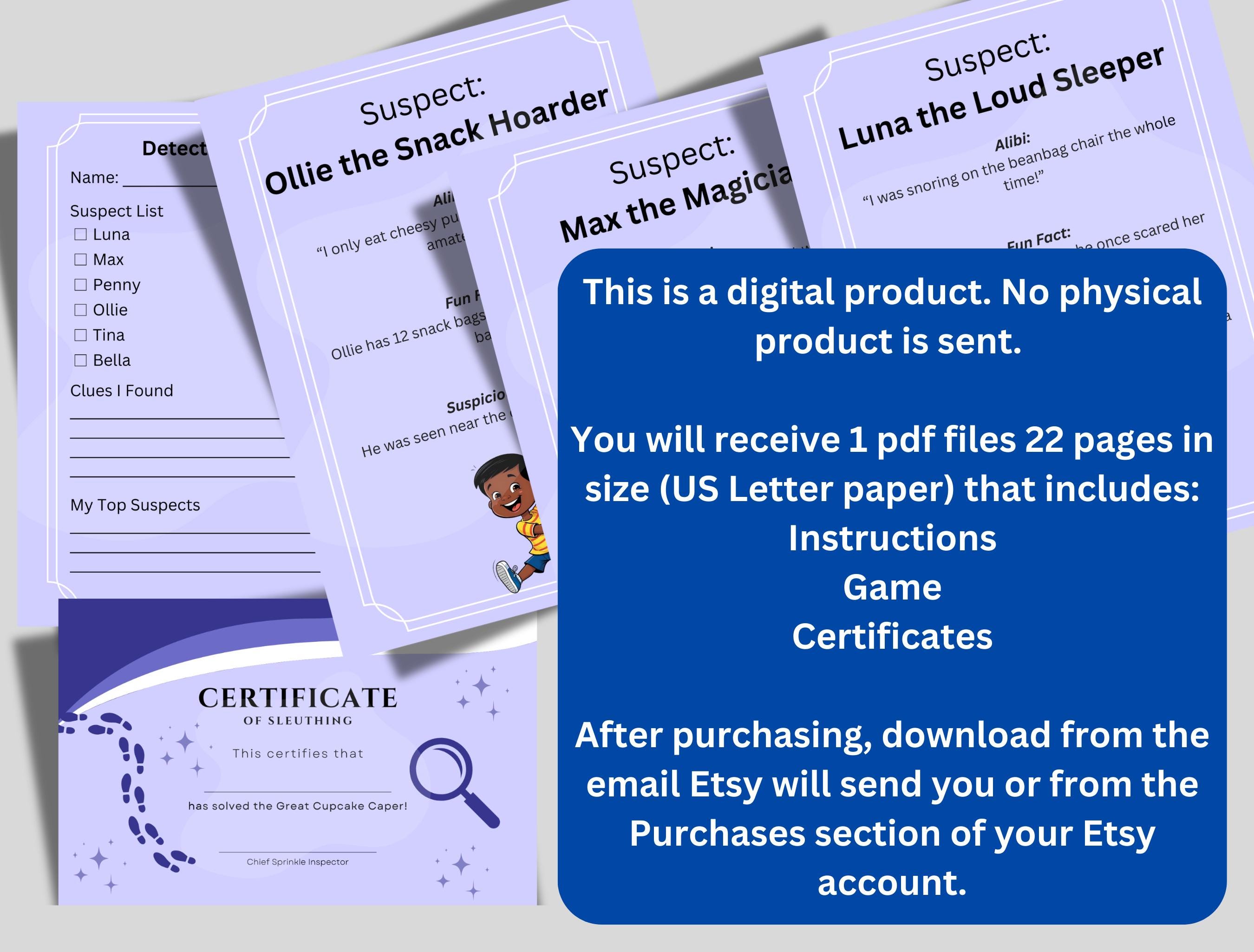 Printable Kids Mystery Game | the Great Cupcake Caper | Fun Party Game ...