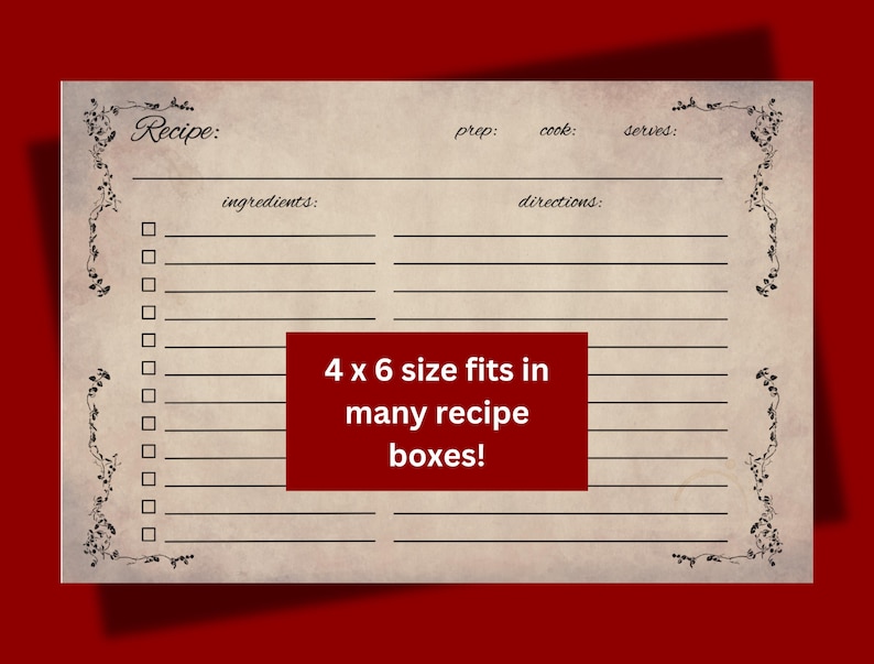 Printable Vintage Recipe Cards With Vines | Antique Recipe Template ...