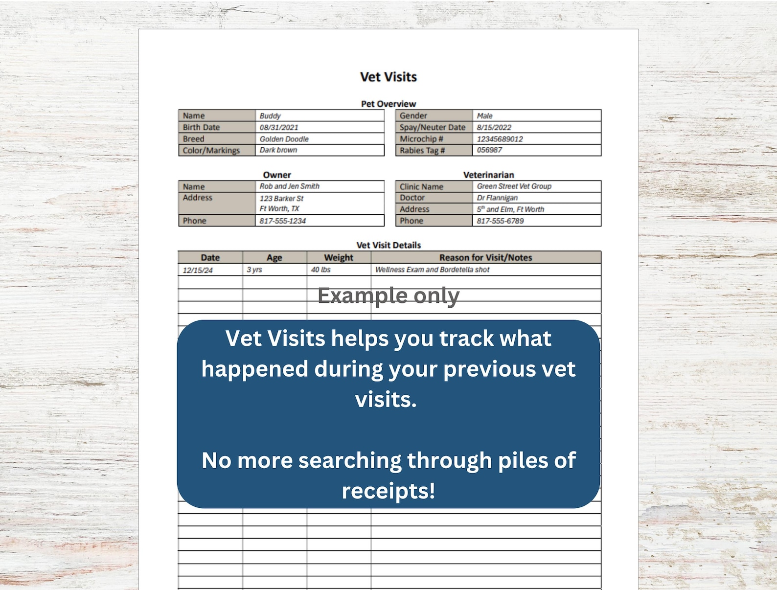 Printable Pet Health Tracker – Medical Records, Vet Visits (digital ...