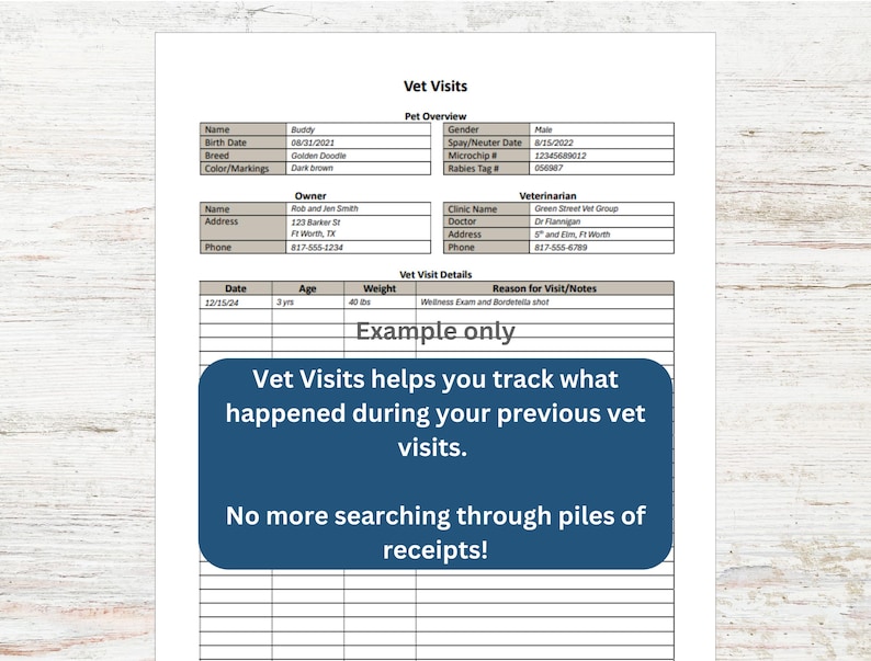 Printable Pet Health Tracker – Medical Records, Vet Visits (digital ...
