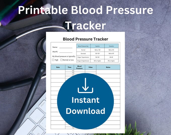 Printable Blood Pressure Tracker, Medical Log Template (digital ...