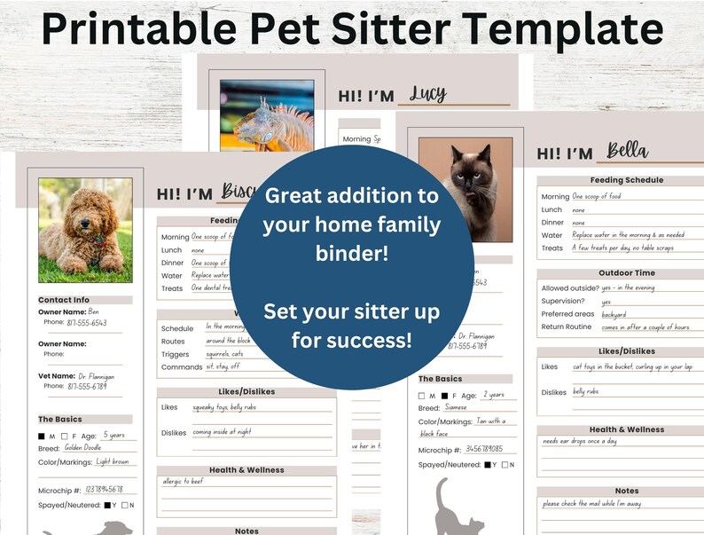 Pet Sitter Templates Planner Printable, Dog Cat Sitter Pet Care Planner ...