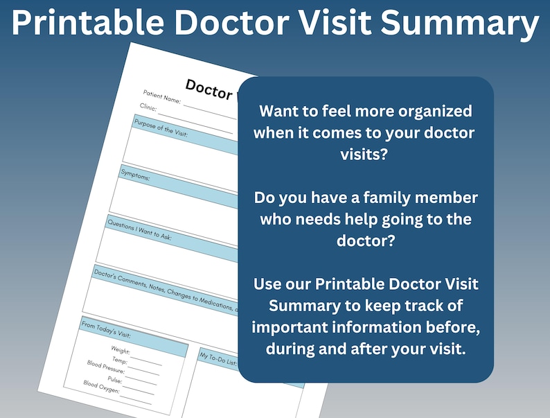 Doctor Visit Summary Printable, Doctor Visit Notes, Health Planner ...