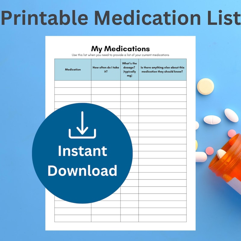 Free Medication List - Etsy