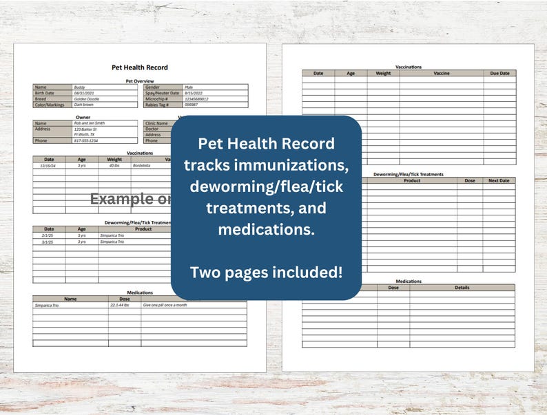 Printable Pet Health Record - Pet Medical Tracker for Dogs Cats ...