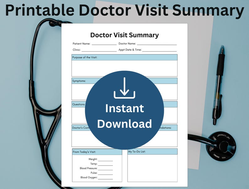 Doctor Visit Summary Printable, Doctor Visit Notes, Health Planner ...