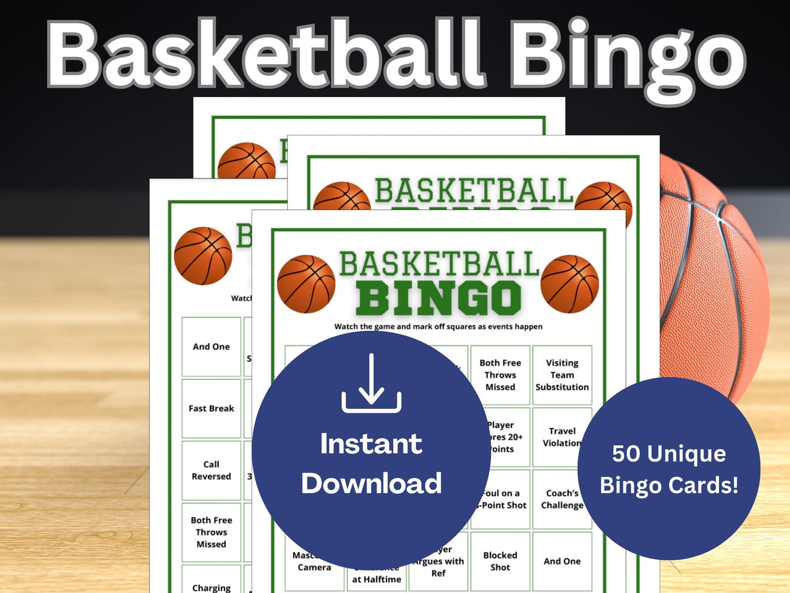 Basketball Bingo Game, 50 Unique Cards, NBA, March Madness (digital ...