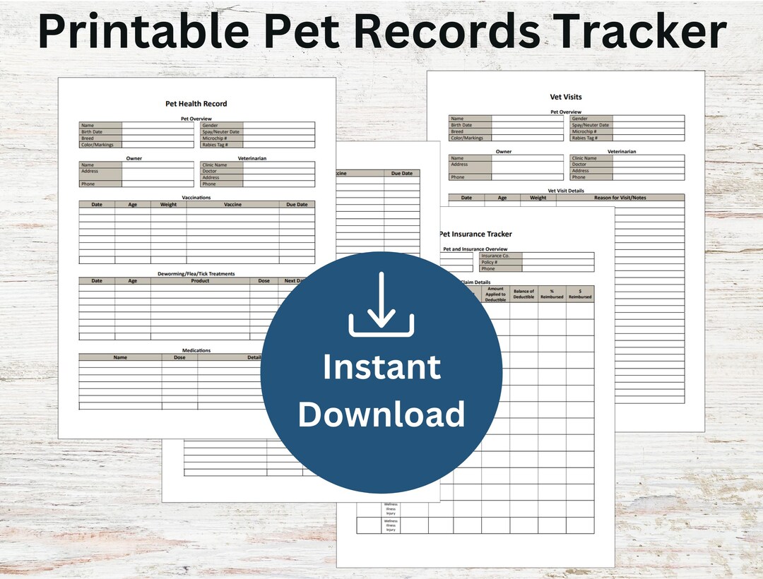 Printable Pet Health Record - Pet Medical Tracker for Dogs Cats ...