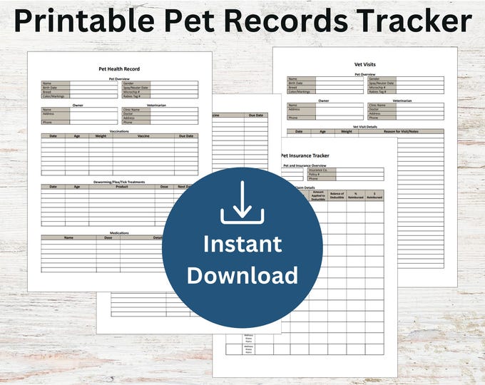 Printable Pet Health Record - Pet Medical Tracker for Dogs Cats ...