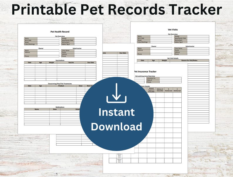 Printable Pet Health Tracker – Medical Records, Vet Visits (digital ...