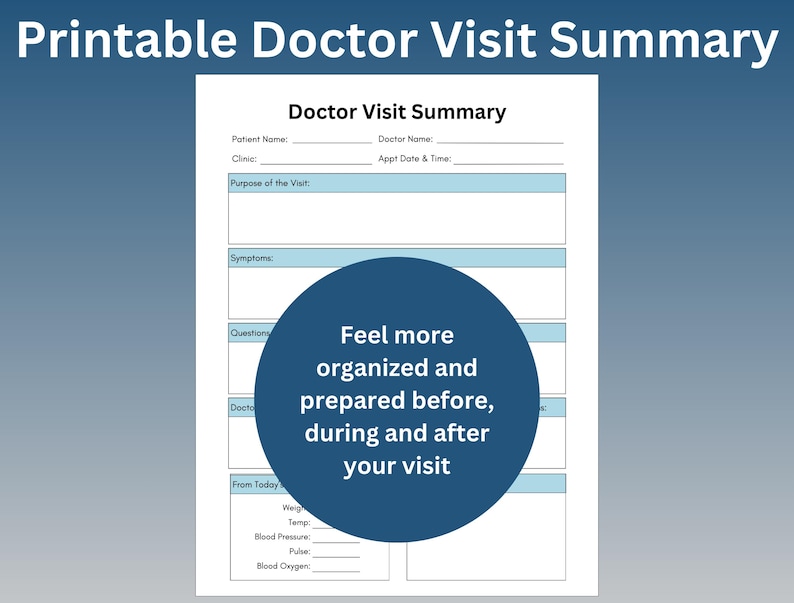 Doctor Visit Summary Printable, Doctor Visit Notes, Health Planner ...