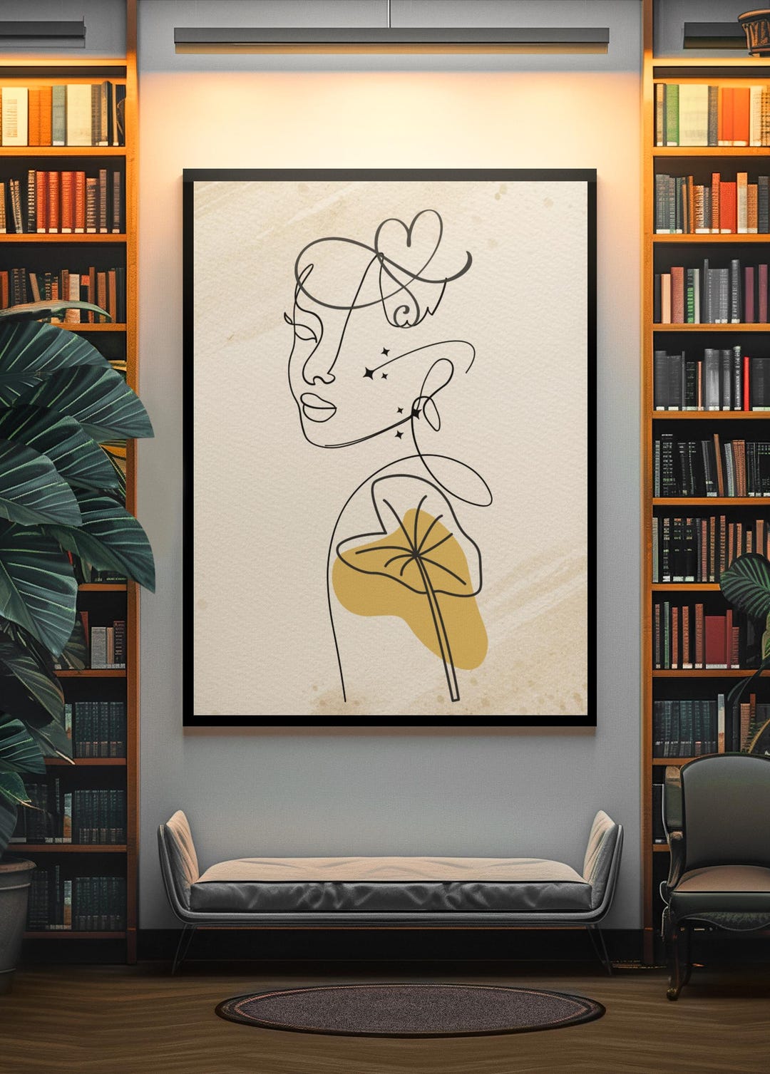 Lineal Art Drawing Digital Print, Abstract Modern Feminine General ...