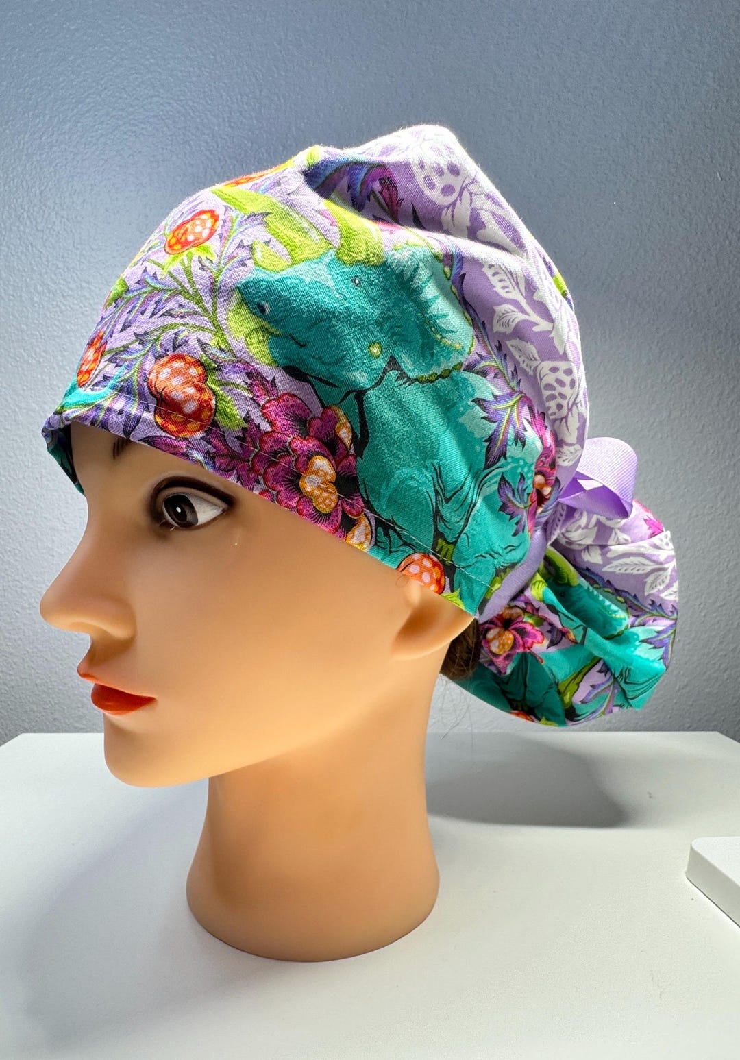 Bright Neon Triceratops Dinosaur Medical, Surgical, Vet Tech Scrub Cap ...