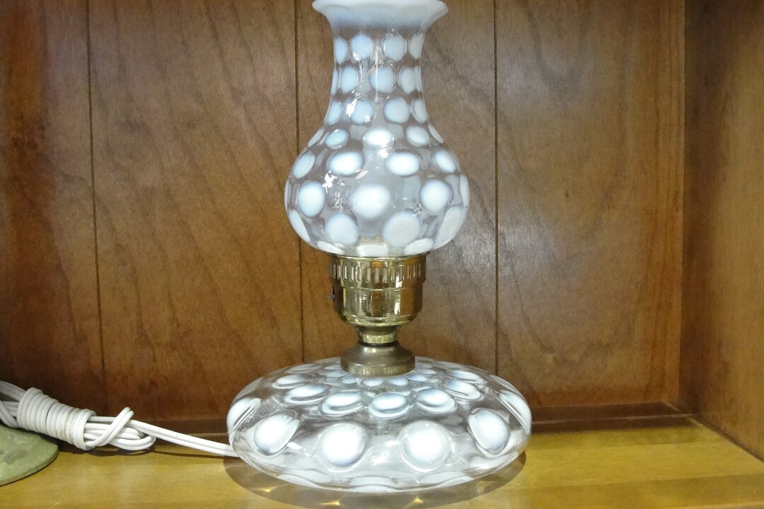 Antique Jefferson Glass Co Opalescent Coin Dot Pancake Lamp - Etsy