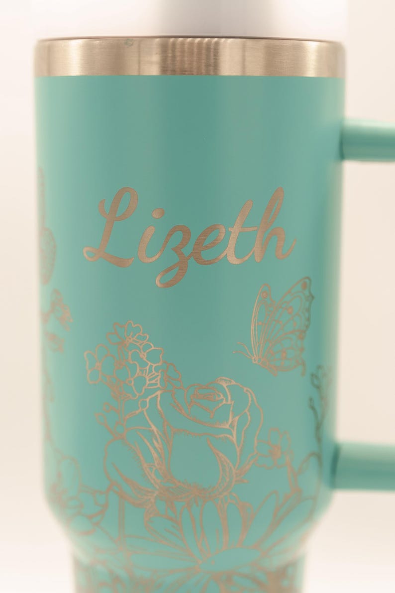 Butterfly and Flowers Laser-engraved 40oz Stainless Steel Insulated ...