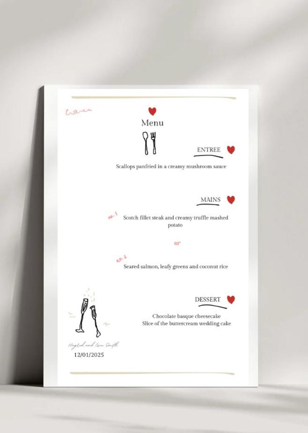 Menu Template, Wedding Menu, Event Menu, Customise, Printable Template ...