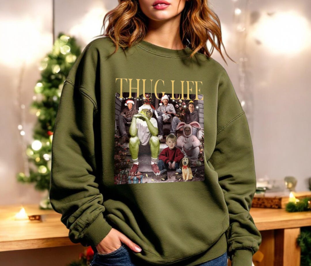 Thug Life Christmas Sweatshirt, Ugly Sweater Party Top, Funny Holiday ...