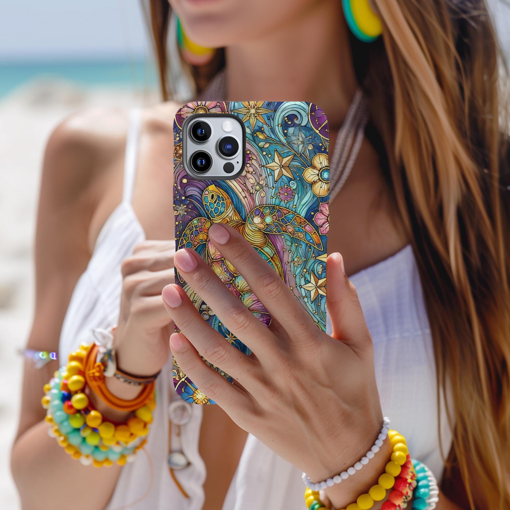 Sea Turtle Stained Glass Magsafe Tough Cases, Turtle Case Phone, Sea Turtle Phone Case, Turtle ...