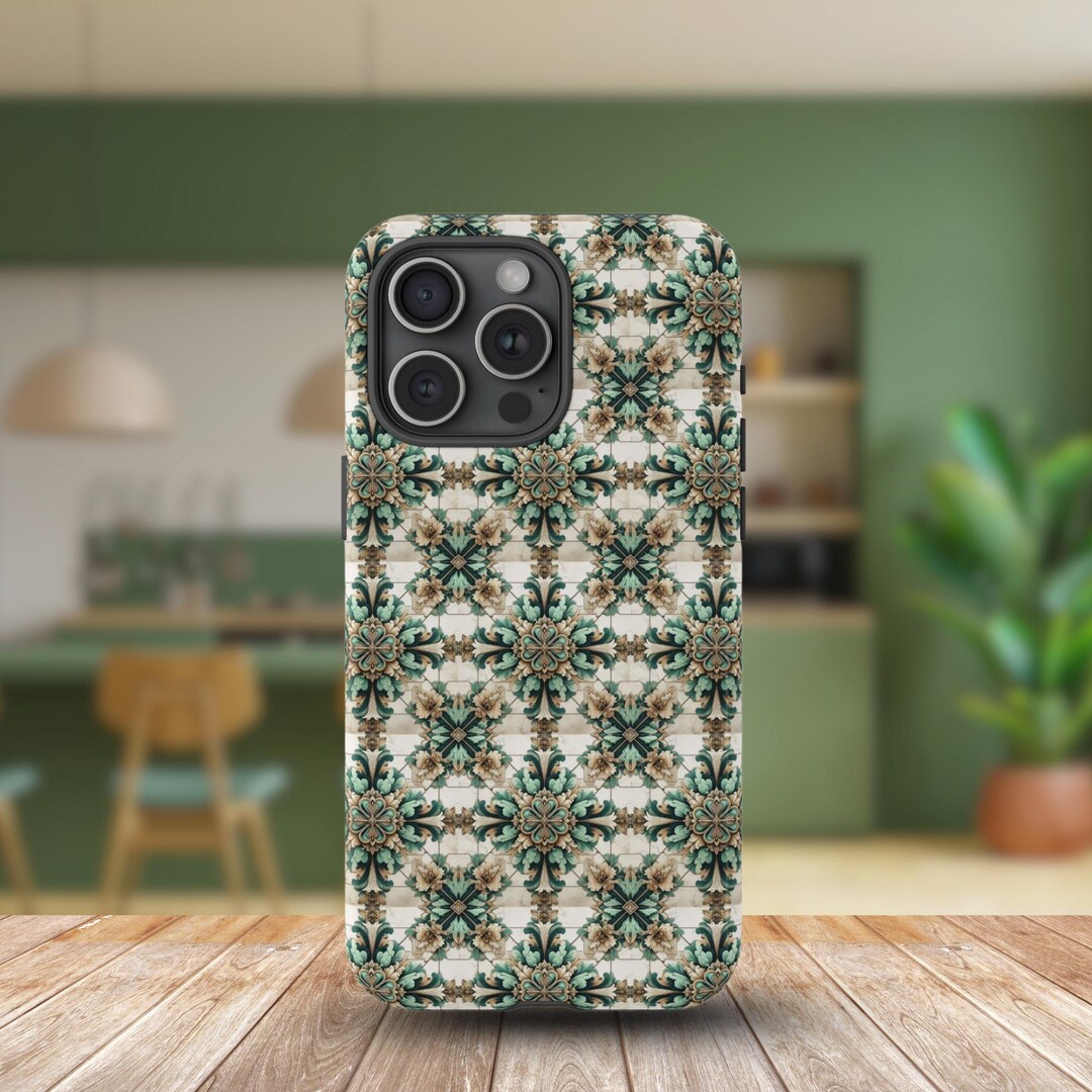 Ceramic Phone Case Green Floral Motif, Plant Lover Gift, Floral Pattern ...