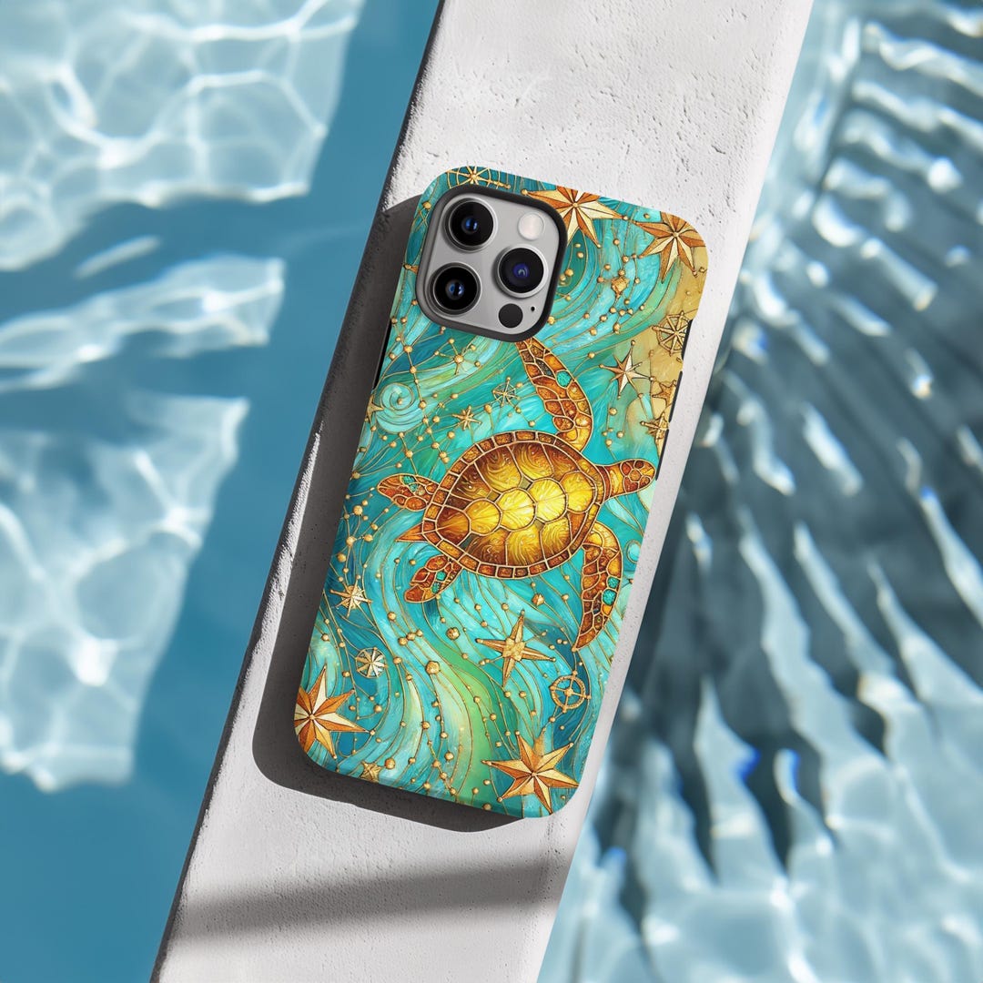 Sea Turtle Stained Glass Colorful Design Tough Phone Case, Sea Turtle ...