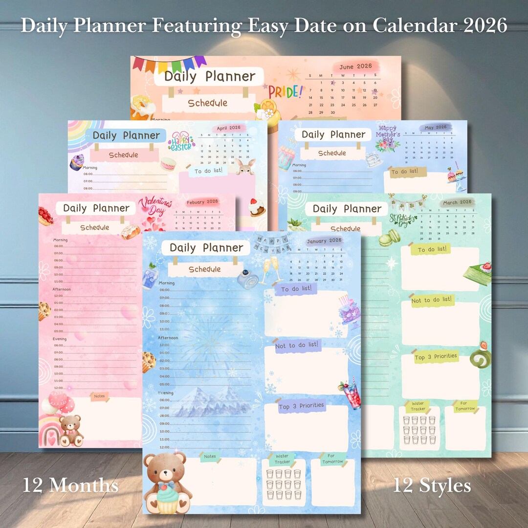 Kawaii Daily Planner | 12-months Daily Schedule With Calendar | Us ...
