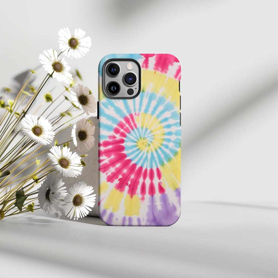 Yellow Spiral Design Tie Dye Boho Phone Case, Pastel Tie Dye Boho Phone ...