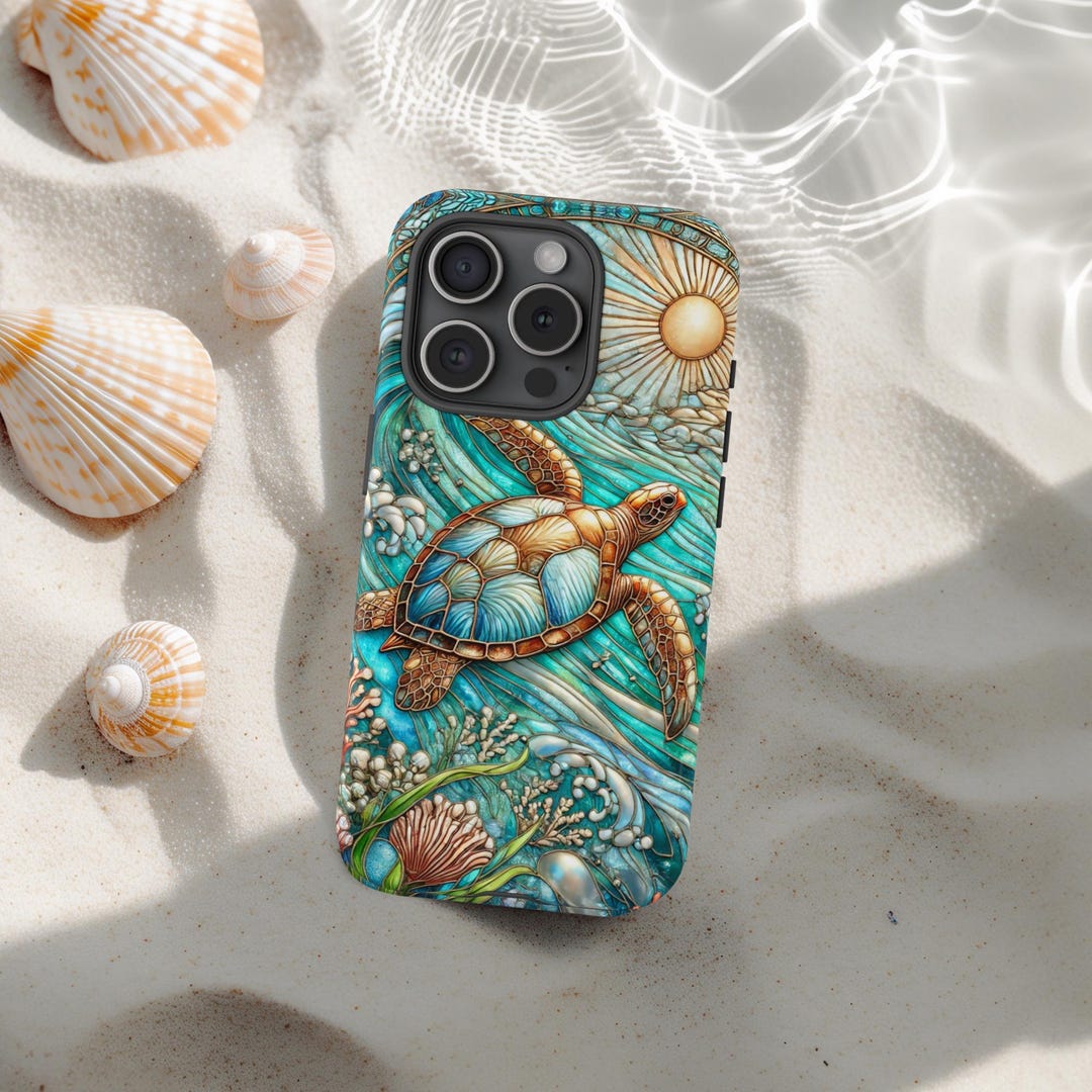 Sea Turtle Stained Glass Colorful Phone Cases, Sea Turtle Print Phone ...