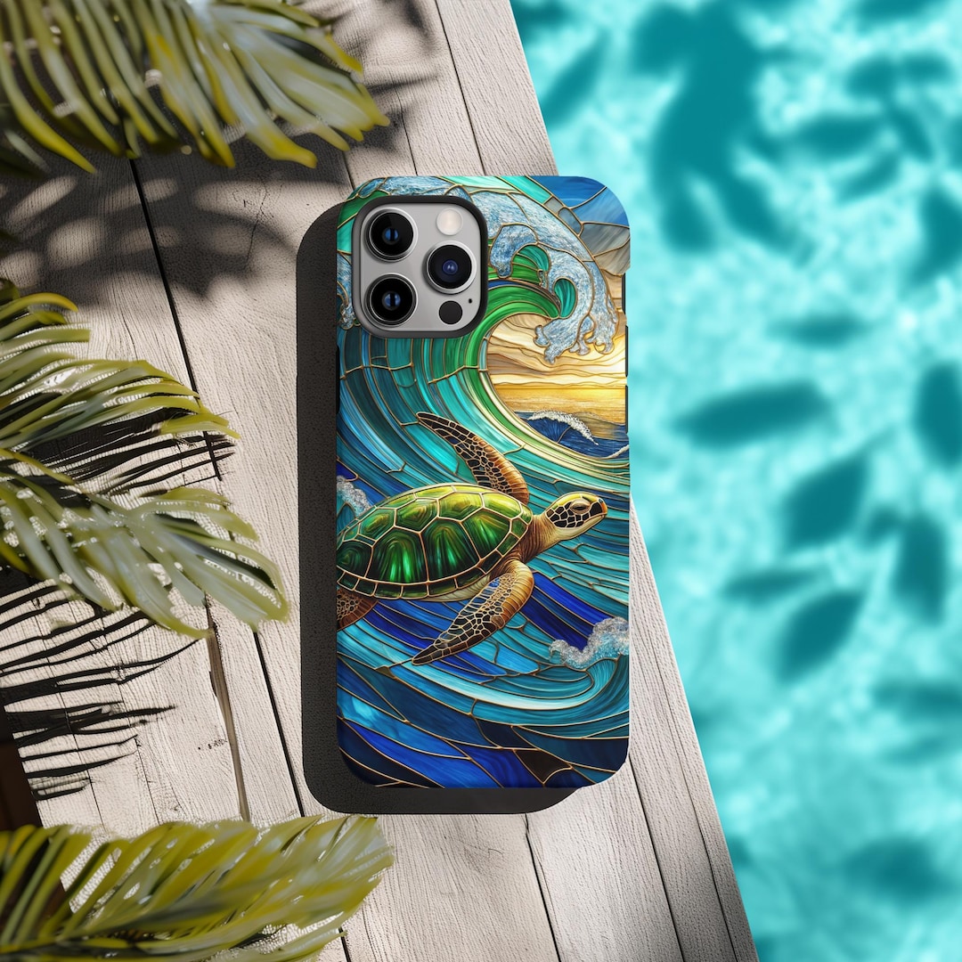 Sea Turtle Ocean Wave Stained Glass Colorful Phone Cases, Sea Turtle ...