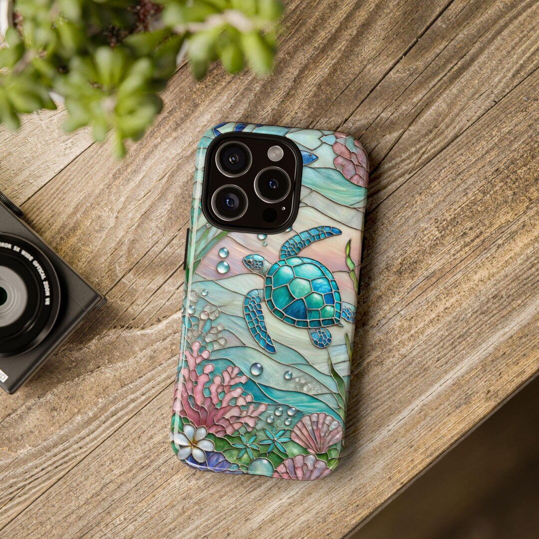 Sea Turtle Stained Glass Colorful Design Tough Phone Cases, Sea Turtle ...