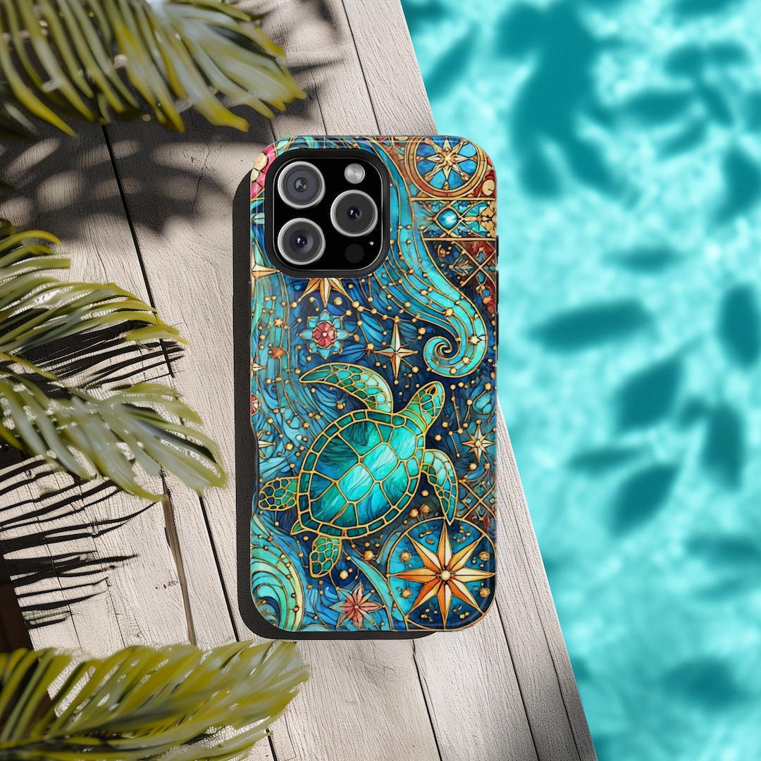 Sea Turtle Stained Glass Colorful Design Tough Phone Cases, Sea Turtle ...